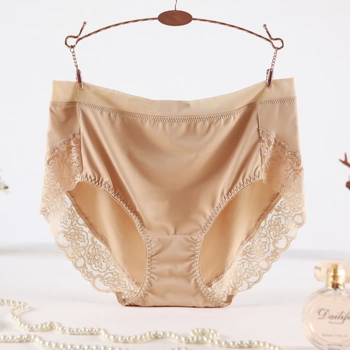 Culotte-slip,Culotte taille haute en dentelle pour femme,sous-vêtement intime en soie de lait ...