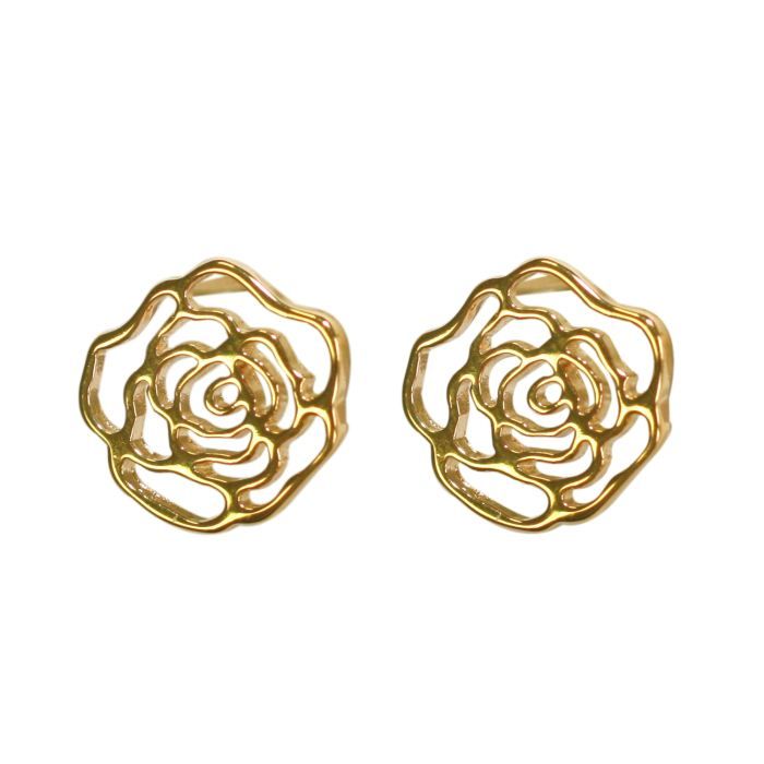 Boucles d'oreilles Rose Fleur Ciselée Plaqué Or - Achat / Vente boucle ...