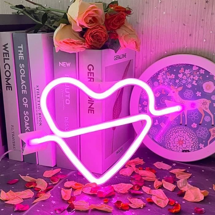 Coeur Néon Signes Rose Enseigne Au Néon Led Neon Sign Light Alimenté ...
