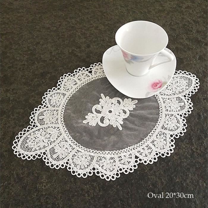 White 4-Napperon de table en dentelle ovale brodée Europe, tapis de ...