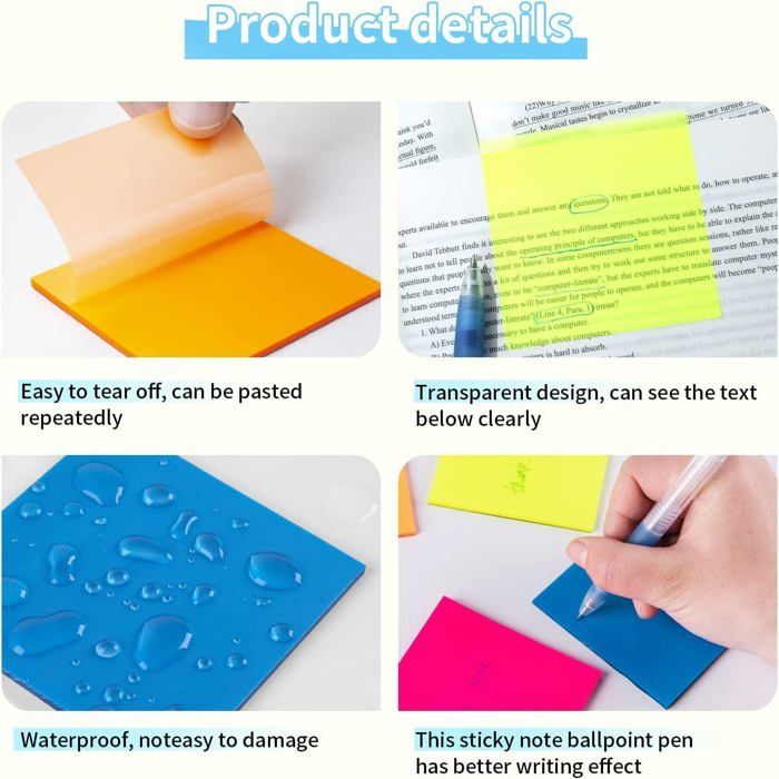Post It Transparent 75 X 75 Mm, 500 Feuilles Et 200 Feuilles ...