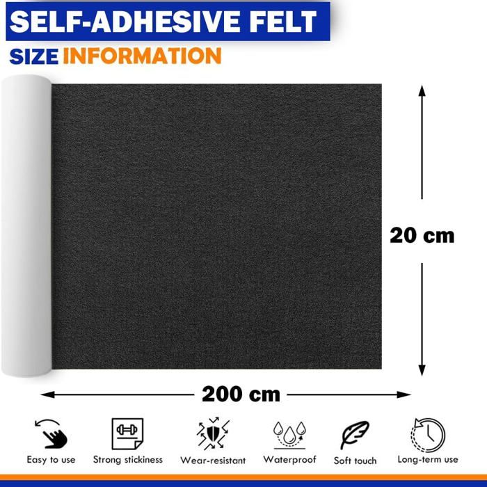 Feutrine Adhesive 20x200cm, Rouleau Feutrine Autocollante Noire ...