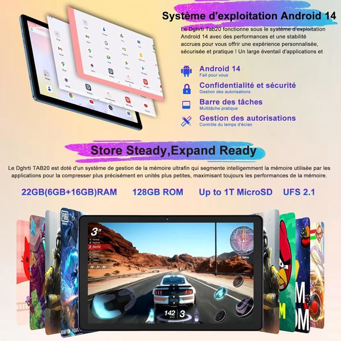 Tablette Android 10.1 pouces - WOOPSO - TAB20 - 22 Go RAM - 128 Go ROM ...