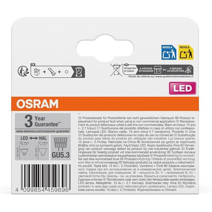 OSRAM Star MR16 LED Spot Light 5.3 W 827, Warm White 2700 K, GU5.3, 120 ...