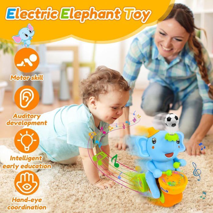 Éléphant Musical Rampant avec Tambours & Lumières LED - Jouet ...