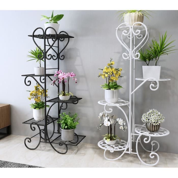 Support de pot de fleur en fer forgé - Porte Plante Fleur 5 Couches ...