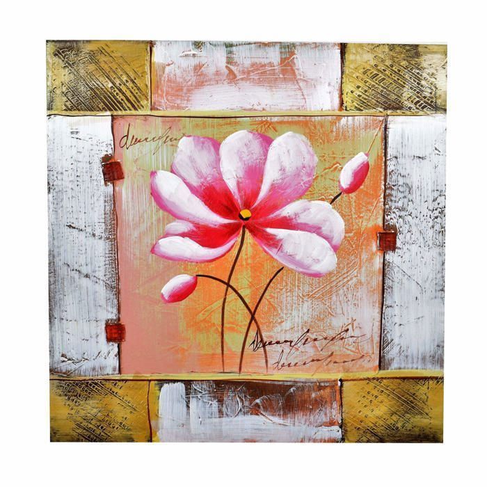 Tableau Fleur Peint à la Main 60x60cm, Décoration Murale, Art Moderne ...