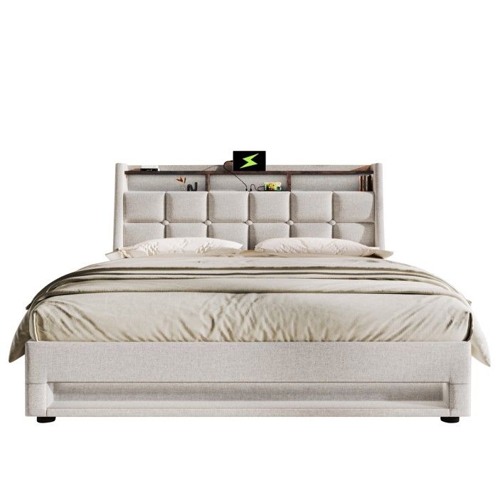 Lit Double Moderne, Lit Coffre 180x200 avec Ports USB, Éclairage LED ...