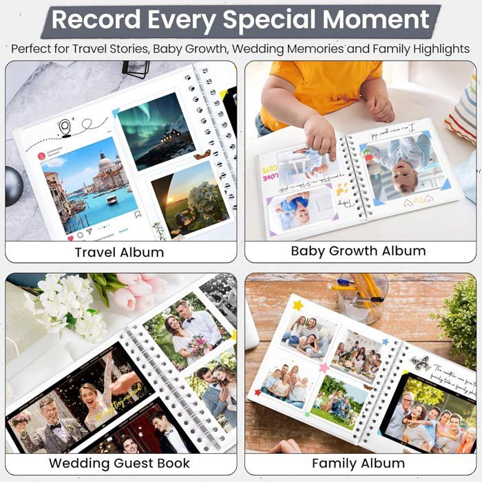 Album photo scrapbooking personnalisable - ZSONIX - 8 pouces - Blanc ...