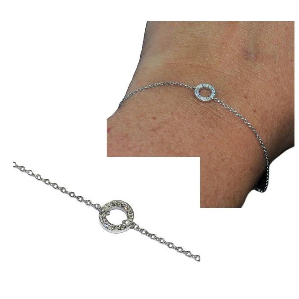 Bracelet fin en argent massif 925 cercle zirconium blanc bijou - Achat ...