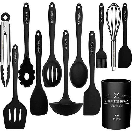 Lot de 12 ustensiles de cuisine en silicone coloré Noir A342 - Cdiscount Maison