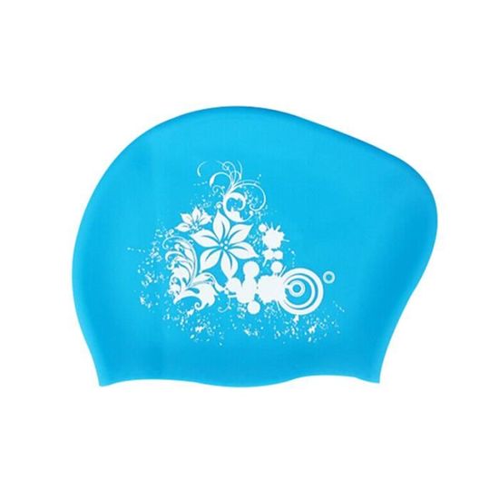 Bonnet de bain - INF - Bleu/Blanc - Silicone souple - Pour cheveux ...