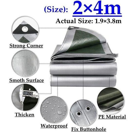 VOILE D'OMBRAGE,2mx4m--Tente de Camping en plein air 0.32mm, bâche imperméable en PE, protection ...