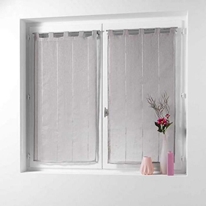 Paire de Voilages à Passants (2 x 45 x 90 cm) Linahe Taupe, Voile Sablé Fils Chenille.[Q213 ...