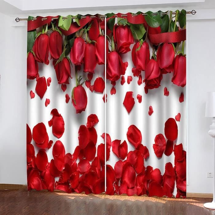 3D Roses Rouges Romantiques Motif Occultanton adultes et enfants Rideau ...
