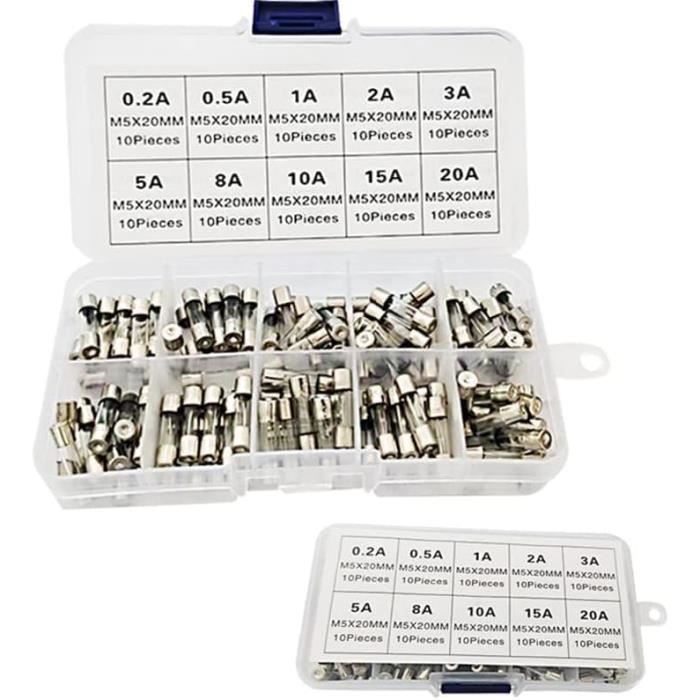 100 X Ensemble De Fusibles En Verre À Soufflage Rapide, 20 X 5Mm, Kit De Fusibles Pour Tube De ...