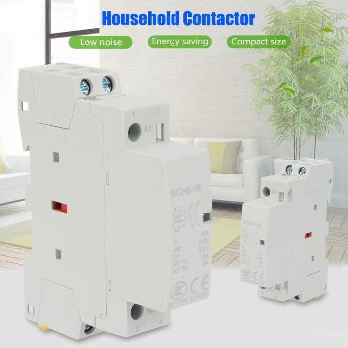 Contacteur 2P Contacteur Ac Domestique À Faible Bruit, 2P 16A 220V/230V 2No 50/60Hz Din Rail ...