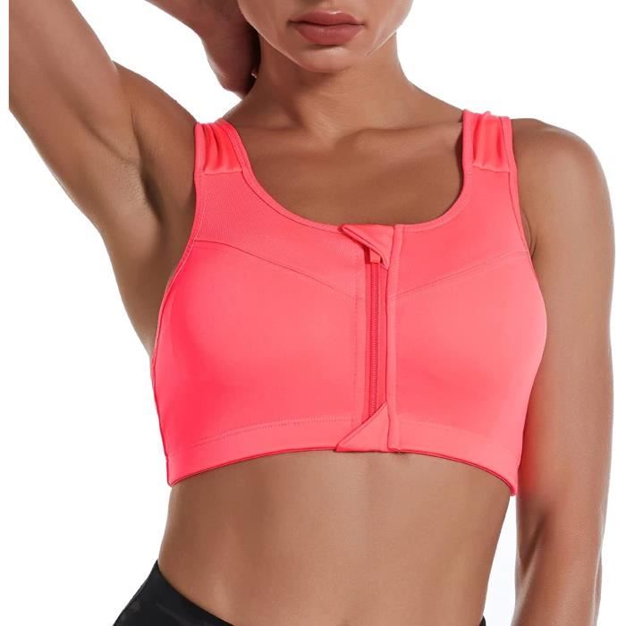 Soutien Gorge De Sport Femme Maintien Fort Avant Zipper Push Up Sans