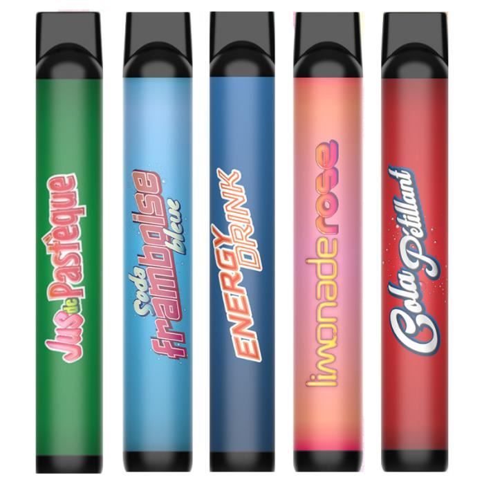 5 puffs assortis 10 mg - jus de pastèque, soda framboise bleue, energy ...