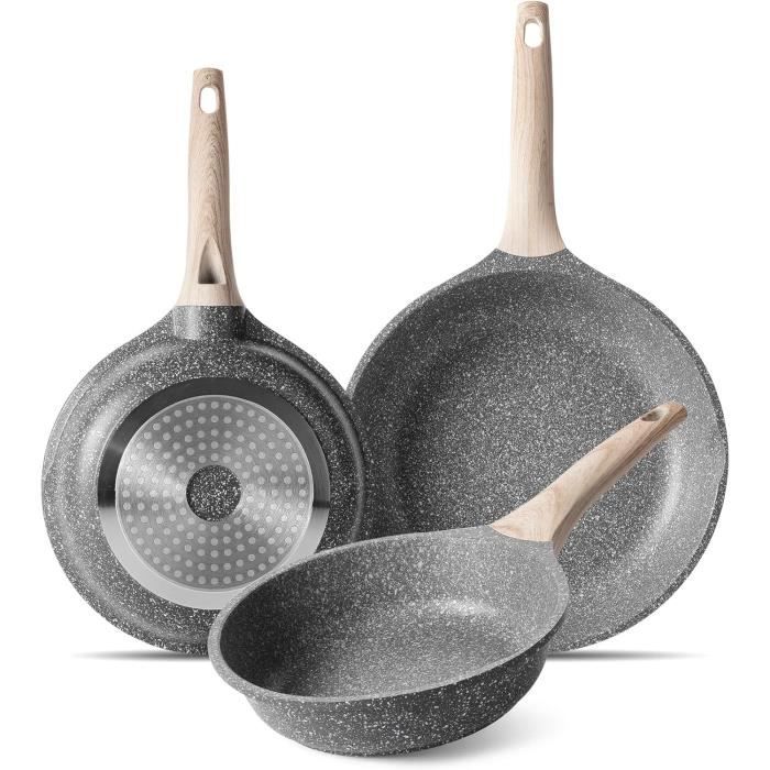 Poêle À Frire Antiadhésive 20Cm + 24Cm + 28Cm, Casseroles En Pierre ...