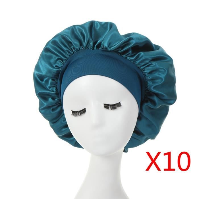 BONNET DE DOUCHE,10PCS Dark Blue--Bonnet de nuit en Satin pour femmes ...