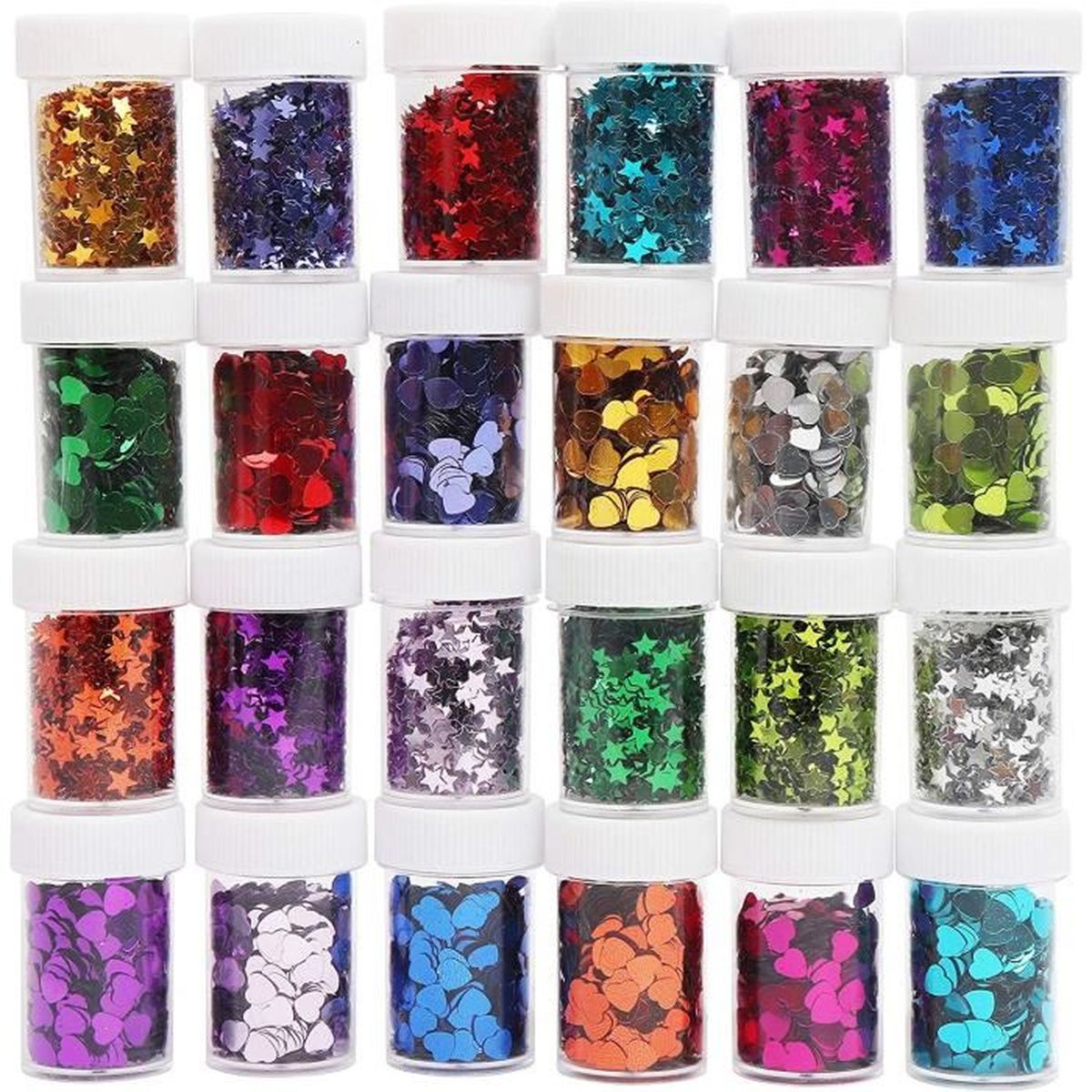 24 Pots de Paillettes étoiles et Coeurs Brillantes,Couleurs Assorties ...