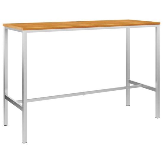 AKO-Table de bar 160x60x105 cm Bois d'acacia solide et inox ...