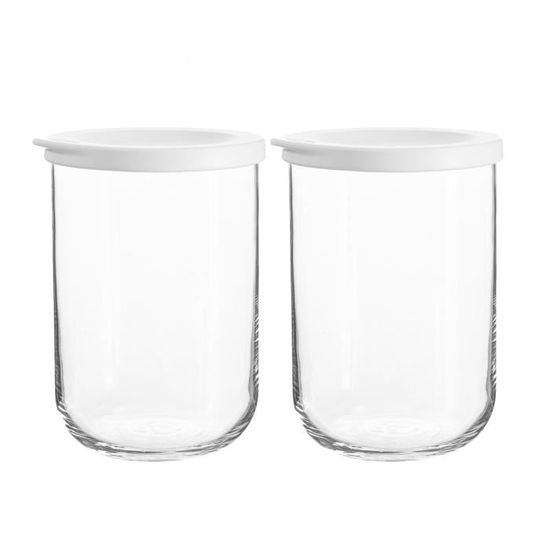 2x Blanc 1L Duo Pot de Conservation en Verre - Couvercle en Silicone ...