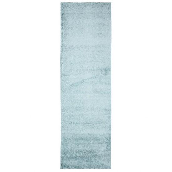 TAPISO Tapis Couloir Shaggy Poils Longs DELHI Bleu Ciel Unicolore ...