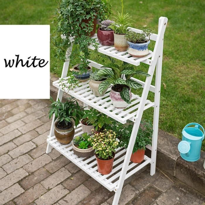 Porte Plante en Bois Etagère de Fleur 3 Tablettes Escalier Présentoire ...