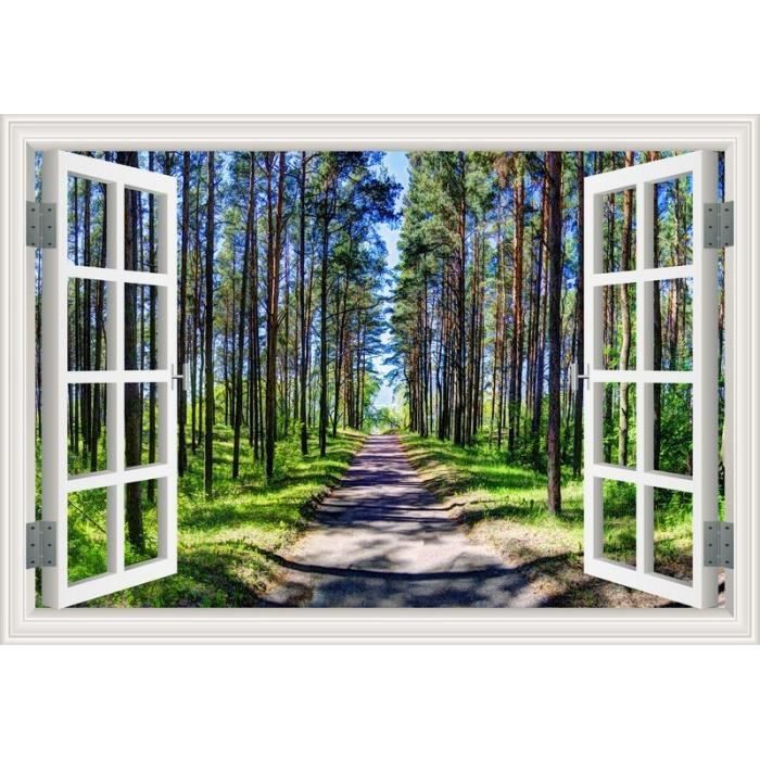 Décoration murale,Autocollant mural de paysage de forêt 3D,papier peint ...