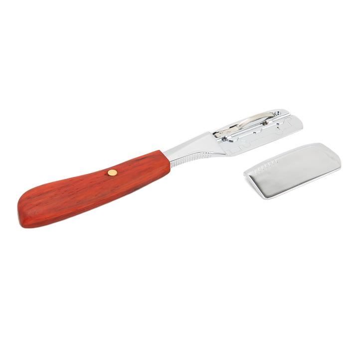 OLL Porte-lame de rasage à bord droit pour hommes, manche en bois ...