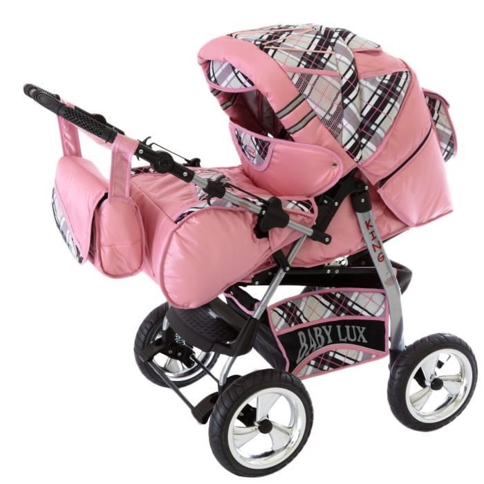 Lux4Kids Poussette Combinée King rose & carreaux avec chancelière en ...