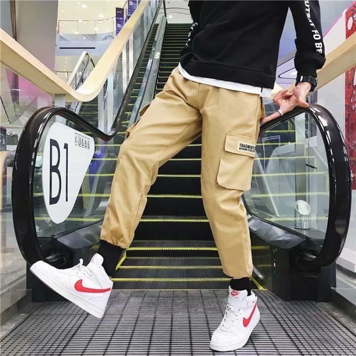 Tenue professionnelle,Pantalon Cargo Vintage pour homme,style Hip hop,kaki,noir,poches,mode ...