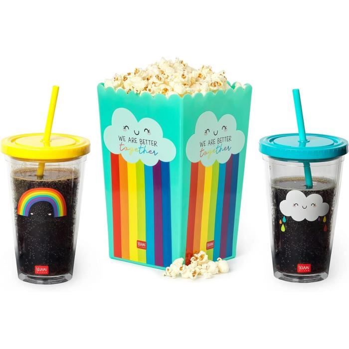 Lot D'Un Récipient Pour Pop-Corn Et Deux Verres, Réutilisables, Verres ...