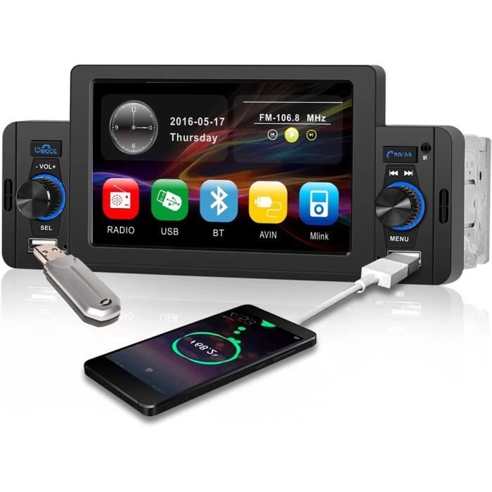 Autoradio Bluetooth 1 Din Avec 5 Pouces Écran Tactile Poste Radio Voiture Main Libre Car Radio ...
