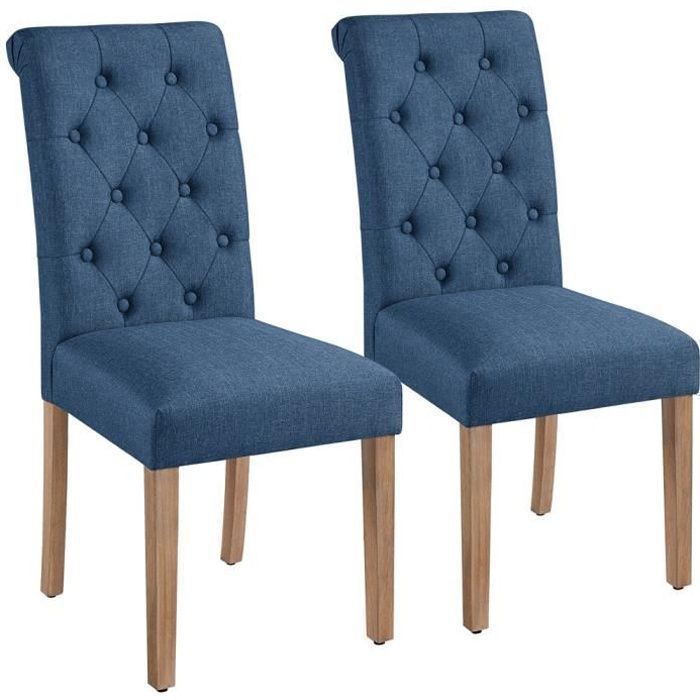 Chaises de Salle à Manger Bleu - YAHEETECH - Lot de 2 - Tissu - Chêne ...