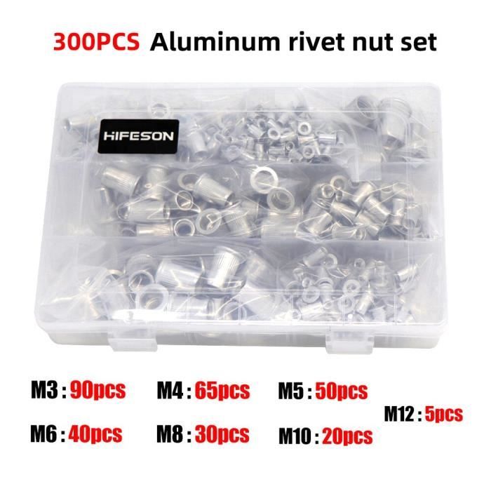 RIVEUTEUSE,300PCS--KIT'écrous à Riveter en aluminium, 95 pièces et 300 pièces, pour pistolet à ...