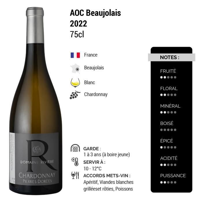 Beaujolais Chardonnay Les Pierres Dorées Blanc 2022 - Lot de 6x75cl ...