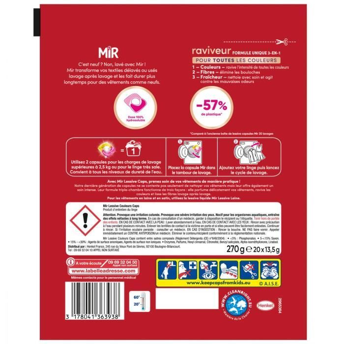 MIR LESSIVE Lot de 3 Lessives capsule Couleurs Doypack x20 - Cdiscount ...