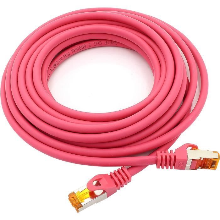 10m - Câble réseau Cat.7 5 pièces magenta Câble LAN Ethernet Gigabit ...