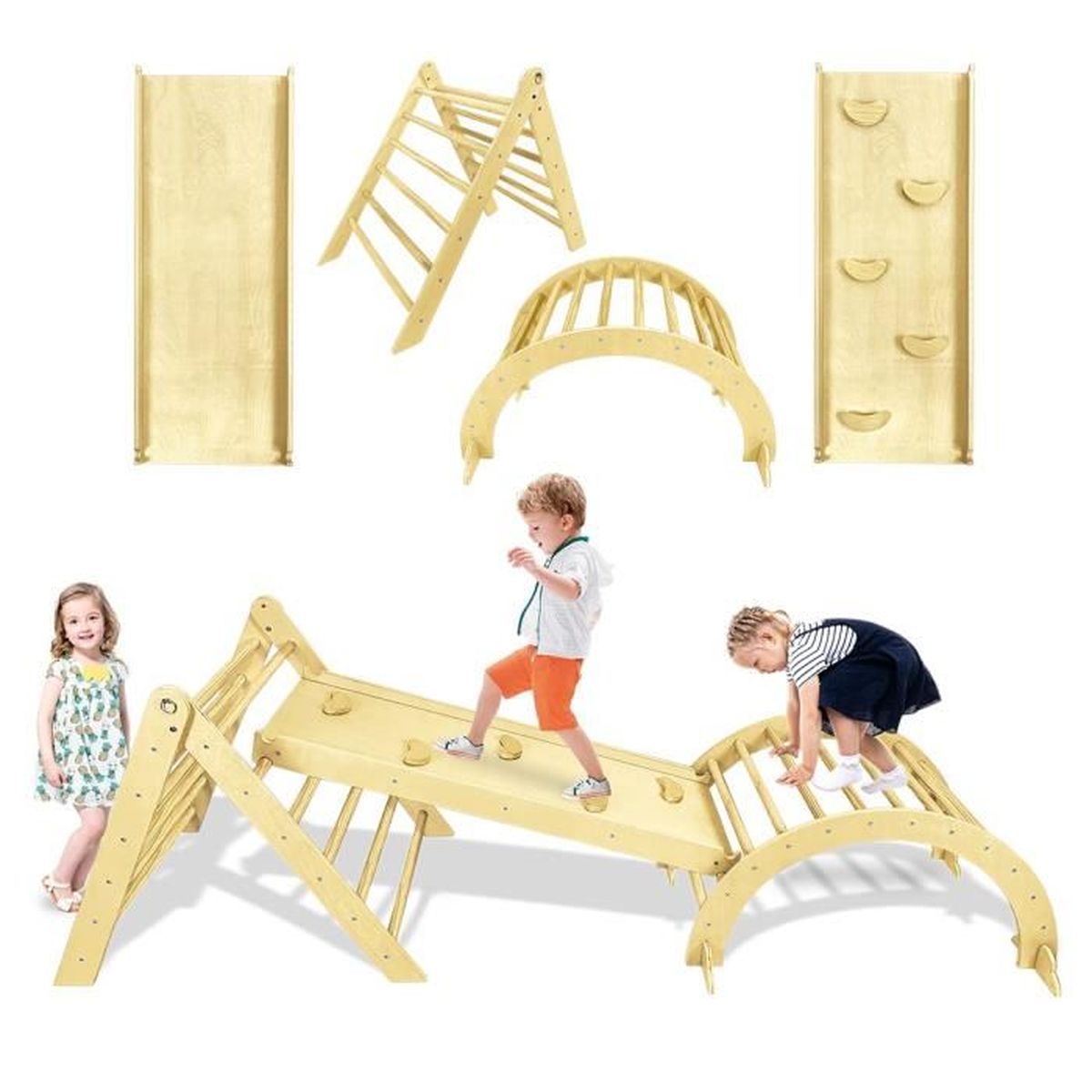 NAIZY Triangle d'Escalade 3 en 1 Arche d'Escalade et Toboggan Aire de ...