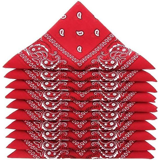 Lot de 10 bandanas rouges de QUALITE SUPERIEURE en 100% COTON Rouge ...