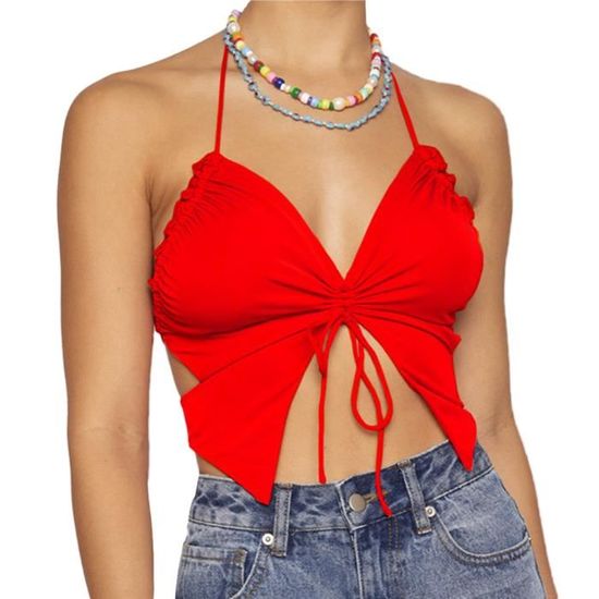 Débardeur Sexy dos Nu pour Femme avec Motif Papillon,Y2K Débardeur Court Chic Été Haut Femme Col ...