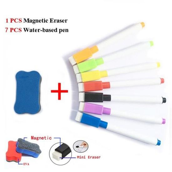 Tableau effaçable,7Pen1Eraser--Stylos marqueurs pour tableau blanc à ...
