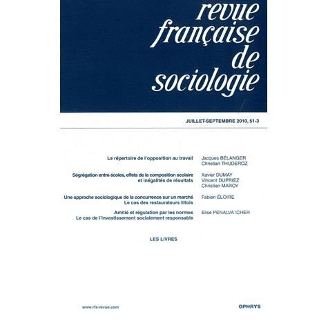REVUE FRANCAISE DE SOCIOLOGIE T.51-3 - Cdiscount