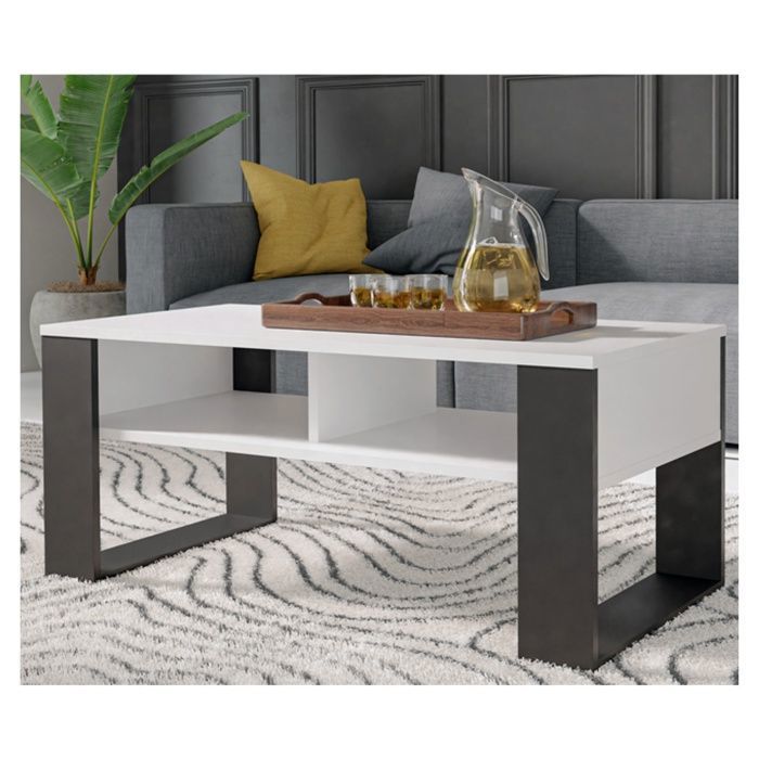 Table basse MODI II - Blanc / Noir avec étagère - Table de salon ...
