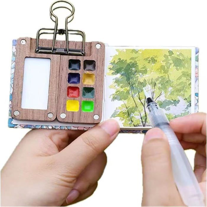 Travel Paint Kit with 8 Grids Mini Box Wooden Palette, 6cm x 6cm Mini ...