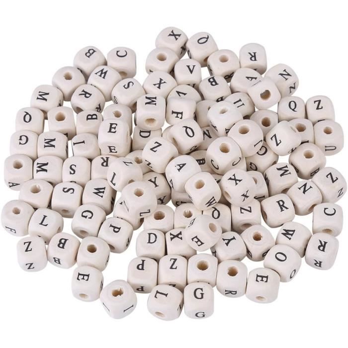 100 Pcs En Bois Alphabet Lettre Unique Perles Mixte En Bois Carré Perle ...
