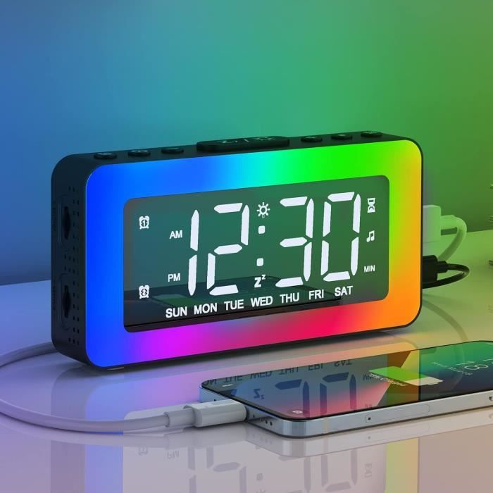 Réveil Numérique Avec 2 Réveils, Miroir Horloge Numérique Led Avec 8 ...